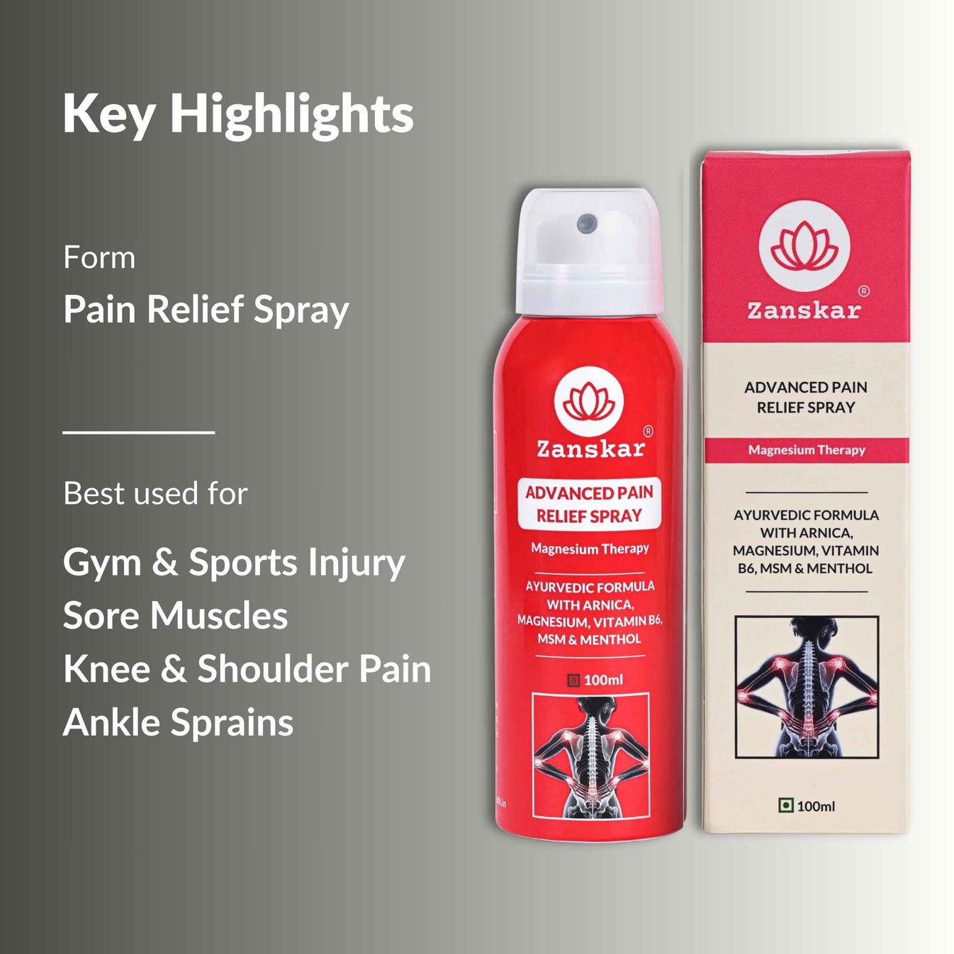 Zanskar Advanced Pain Relief Spray (100ml) | Fast Pain Killer Spray